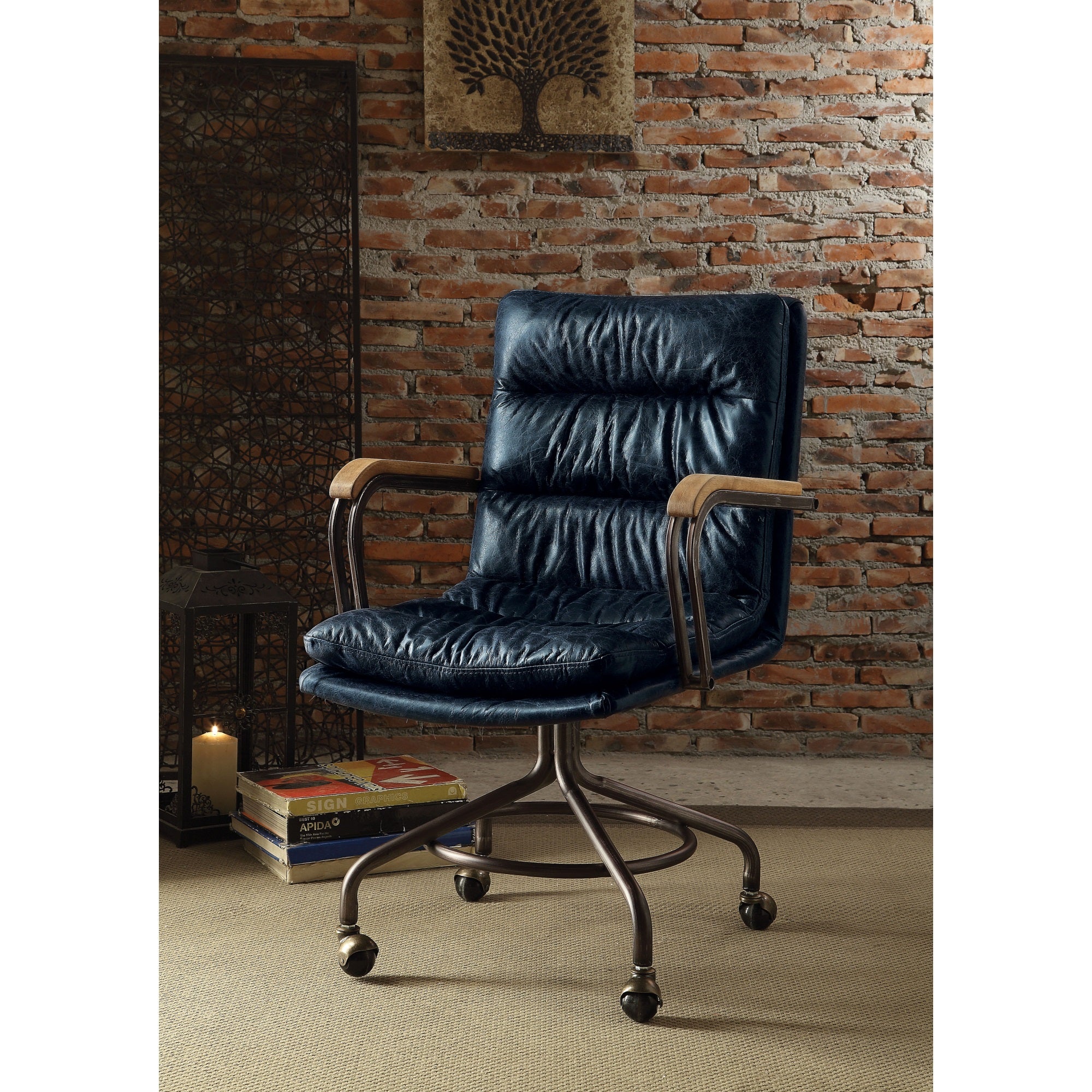 Buy CasaFoyer Executive Office Chair Vintage Blue Top Grain Leather At ...